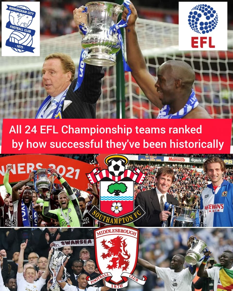 All 24 EFL Championship teams are ranked based on their past success ...