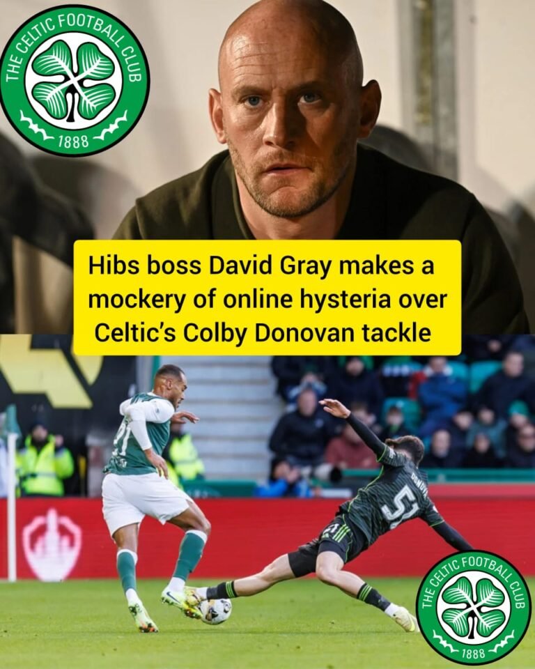 Hibs manager David Gray mocks Celtic's Colby Donovan tackle on social ...